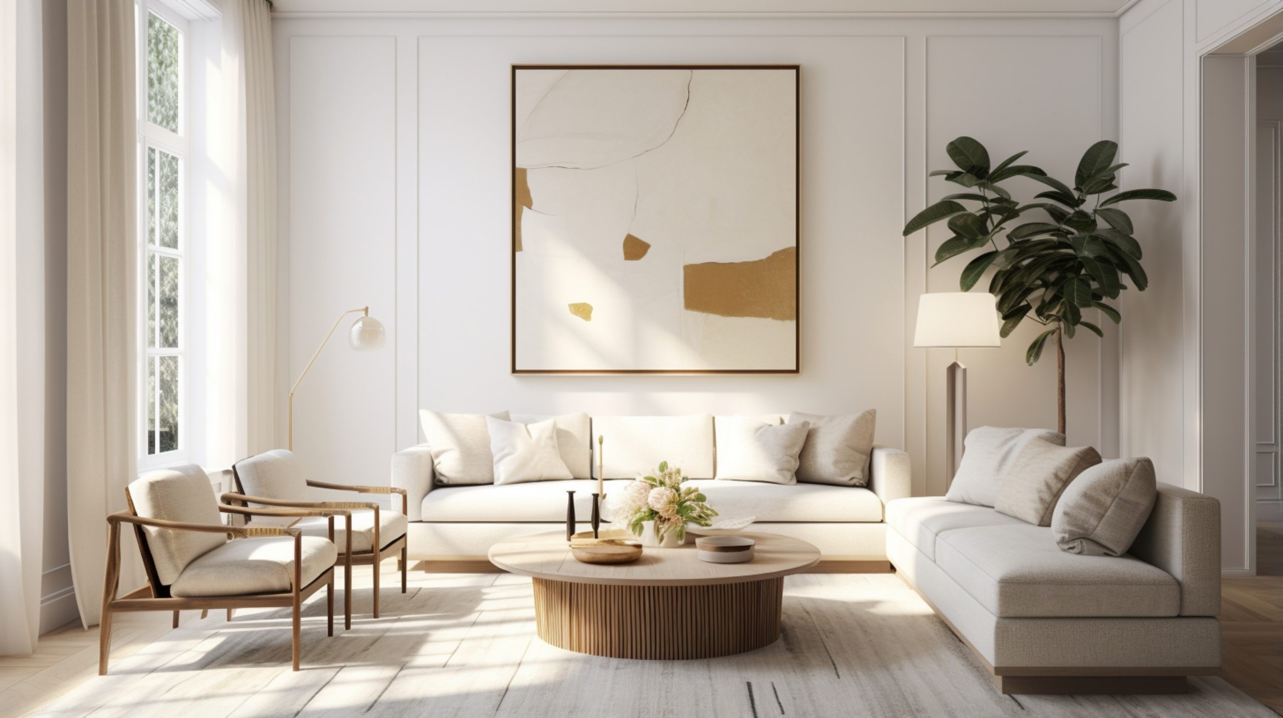 A Living Room with White Walls and Neutral Color Palette - LM Property Co